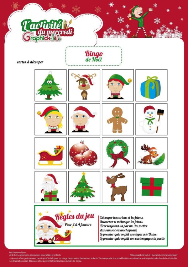 L'activité du mercredi : Le bingo de Noël - GraphiCK-Kids