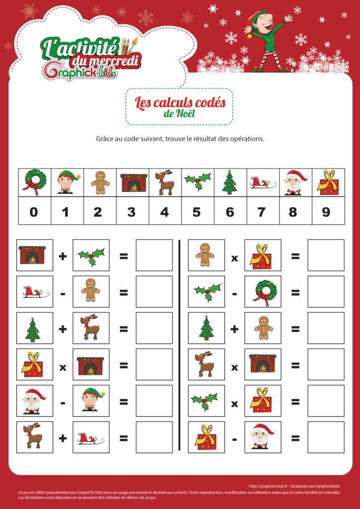 L'activité de Noël 17 : le calcul codé de Noël - GraphiCK-Kids