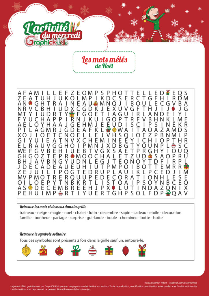 L'activité de Noël 21 : les mots mêlés de Noël - GraphiCK-Kids